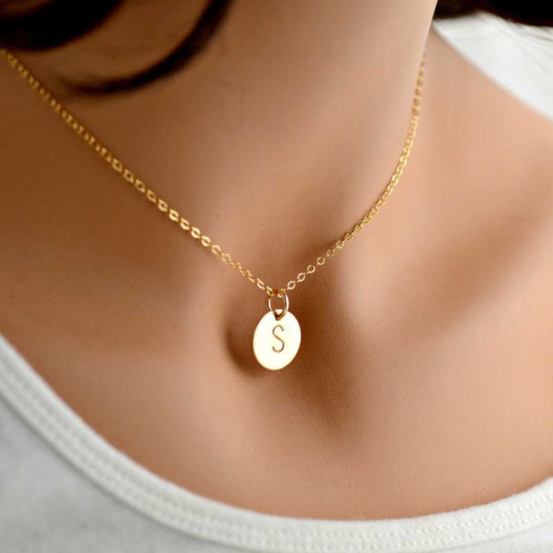 Gold Initial Necklace | Gold Disc Necklace | Delicate Initial Necklace ...