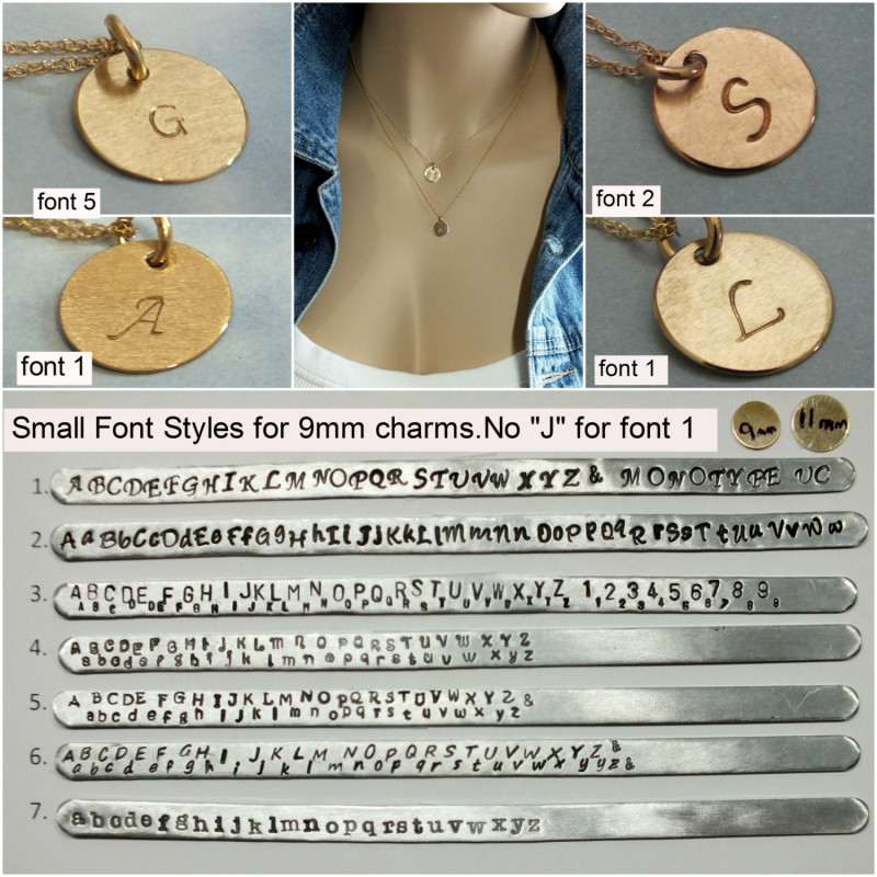 14k Tiny Initial Disc Charm, 14k Solid Gold Add an Initial, Small ...