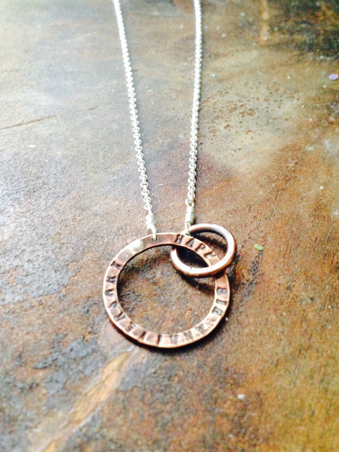 Bronze Custom Entwined Circles Necklace with Hand Stamped Message 8th ...