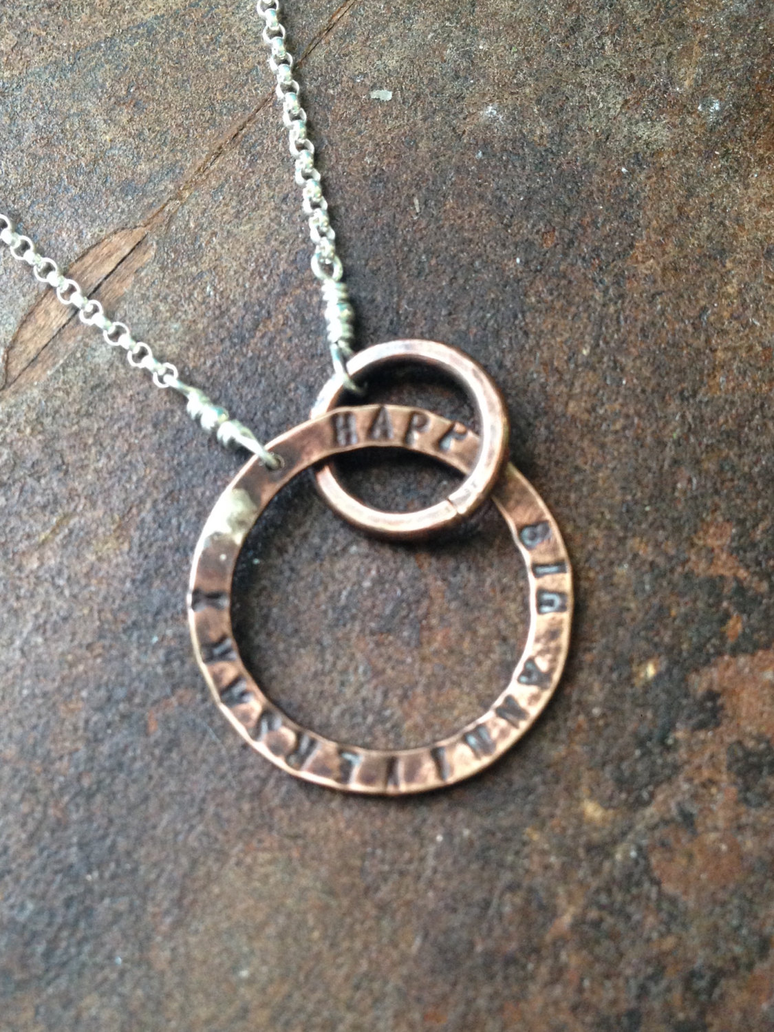 Bronze Custom Entwined Circles Necklace with Hand Stamped Message 8th ...