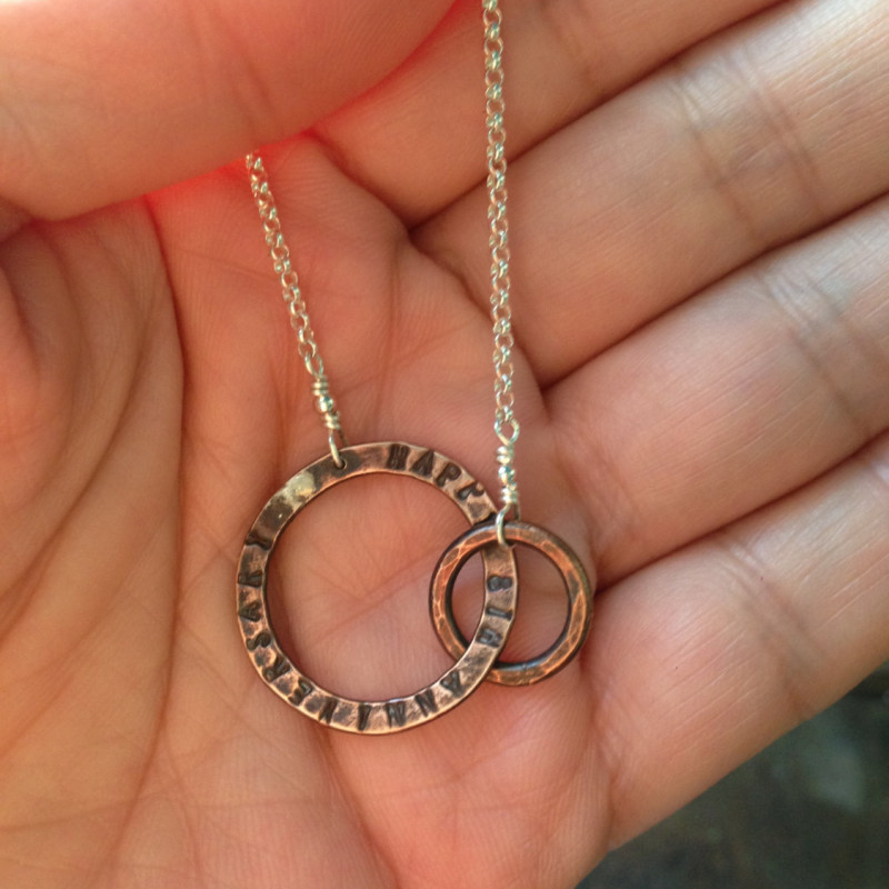 Bronze Custom Entwined Circles Necklace with Hand Stamped Message 8th ...