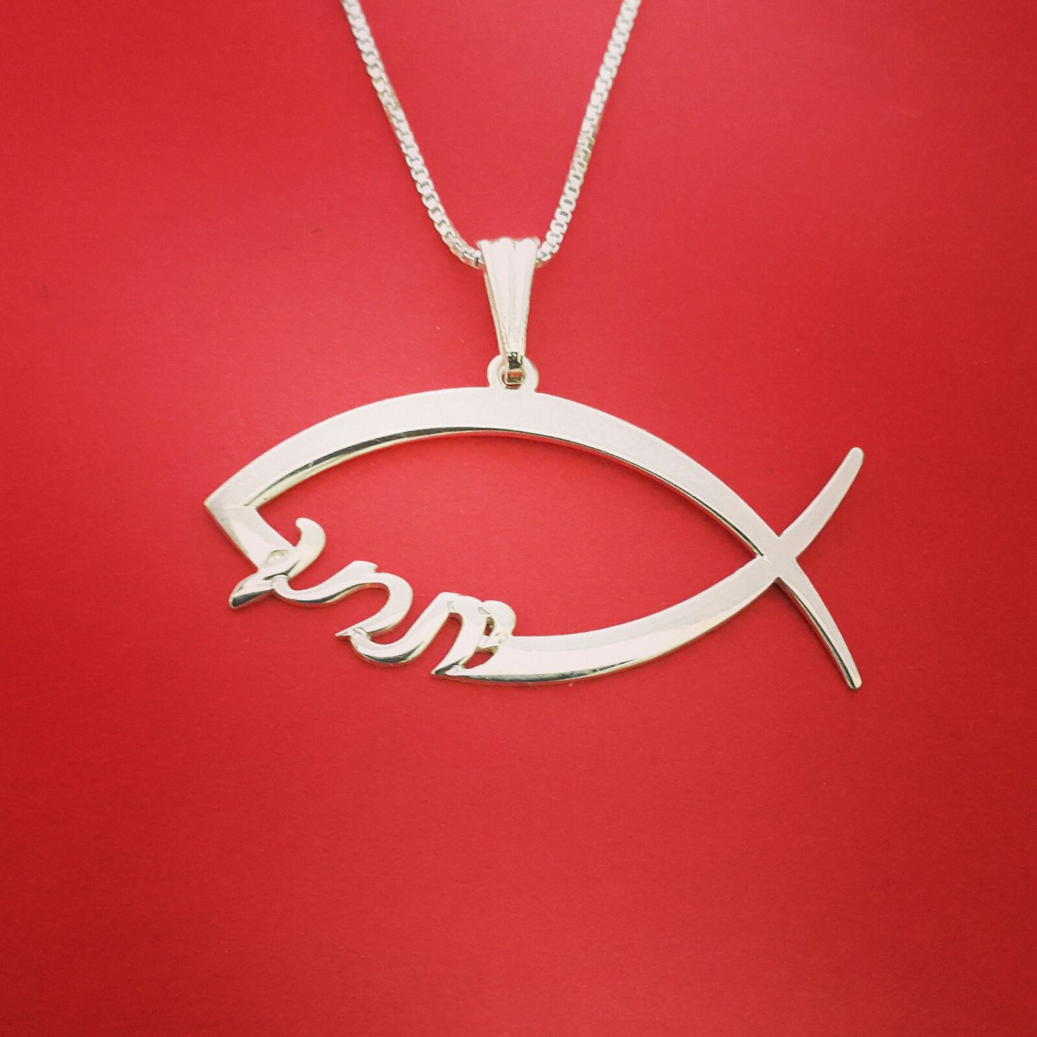 Christian Fish Necklace Ichthys Necklace Jesus Fish Necklace Silver ...