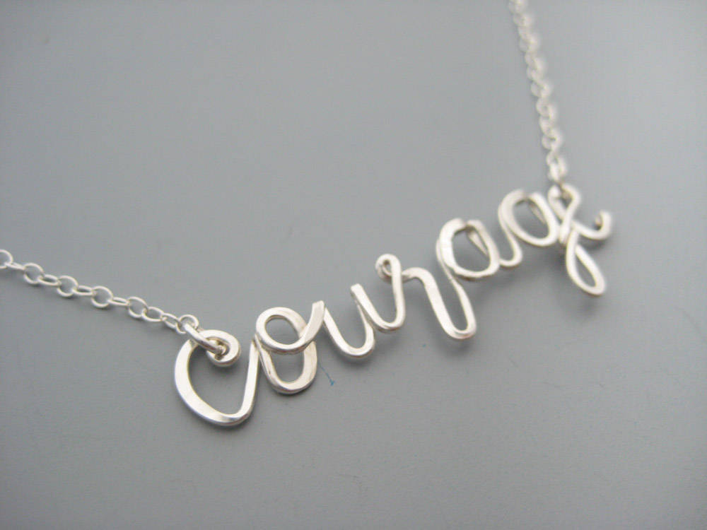 Courage Necklace - spiritual choker, inspirational jewelry, cursive ...
