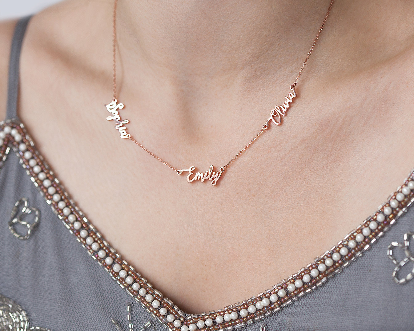 Custom Triple Names Necklace, 3 Names Necklace, Linked Name Necklace ...