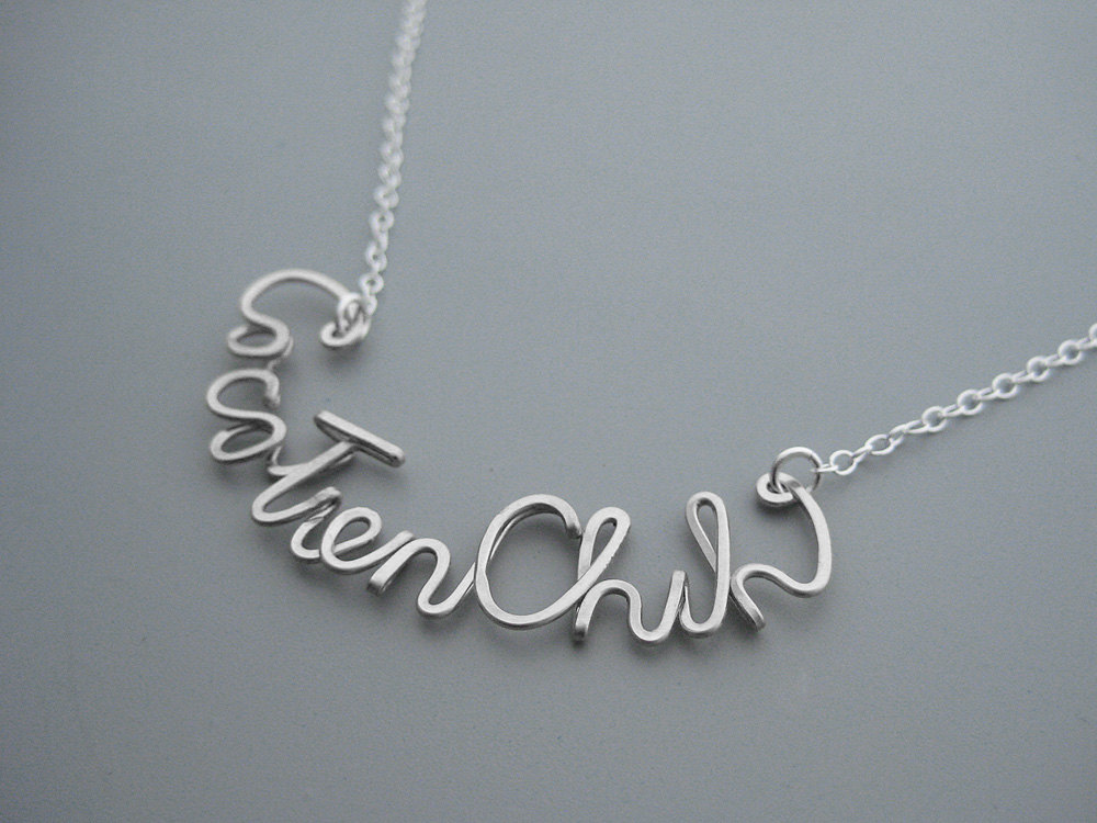 Custom Word Necklace - curved for long names or words with delicate ...