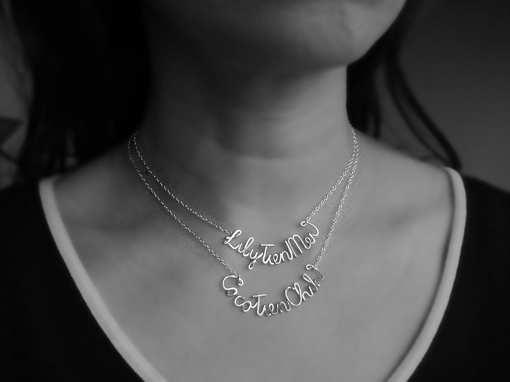 Custom Word Necklace - curved for long names or words with delicate ...