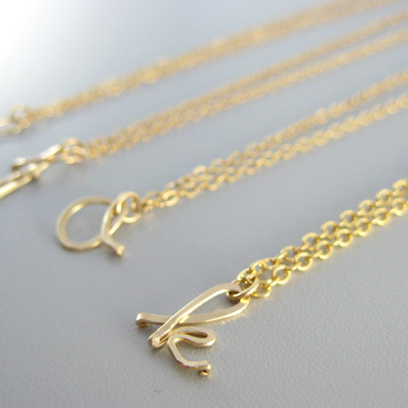 Gold Cursive Initial Necklace - 14k gold filled personalized lowercase ...