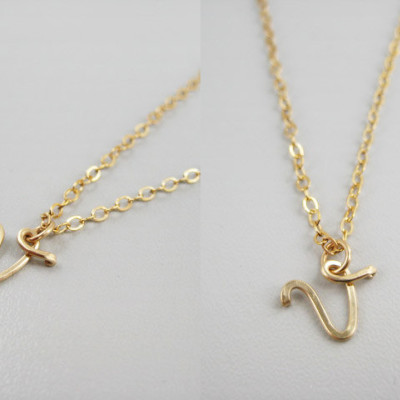 Gold Cursive Initial Necklace - 14k gold filled personalized lowercase ...