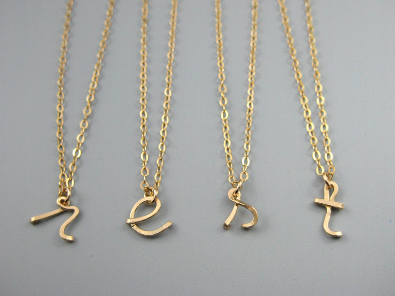 Gold Cursive Initial Necklace - 14k gold filled personalized lowercase ...