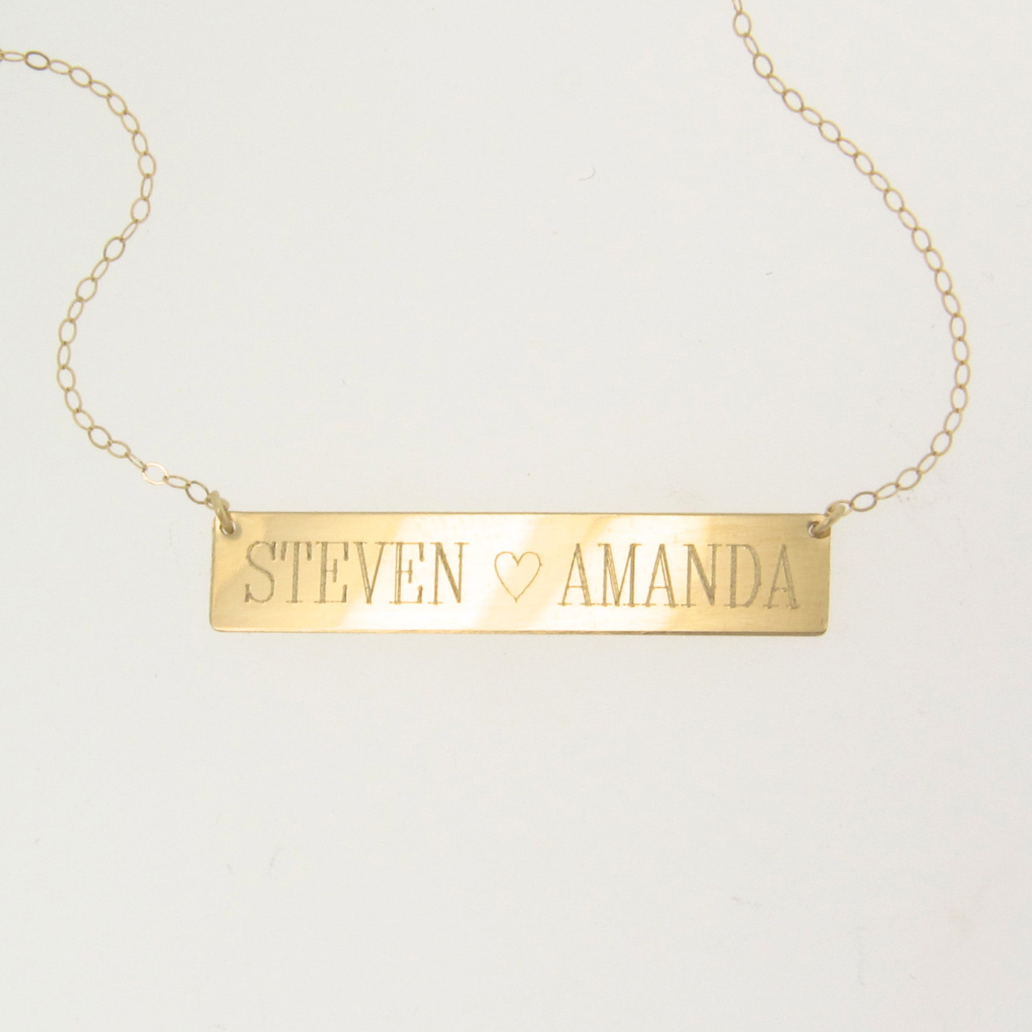 Gold Nameplate Necklace, 14K Gold Bar Necklace, Free Engraving Name ...
