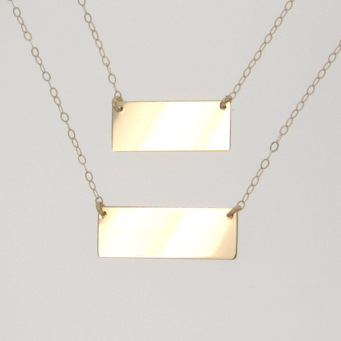 Gold Nameplate Necklace, 14K Gold Bar Necklace, Free Engraving Name ...