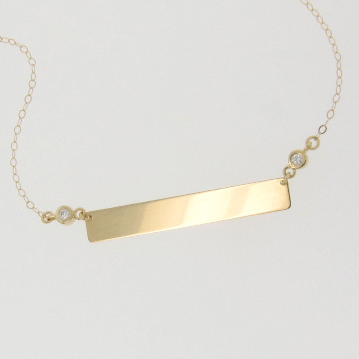 Gold Nameplate Necklace, 14K Gold Bar Necklace, Free Engraving Name ...
