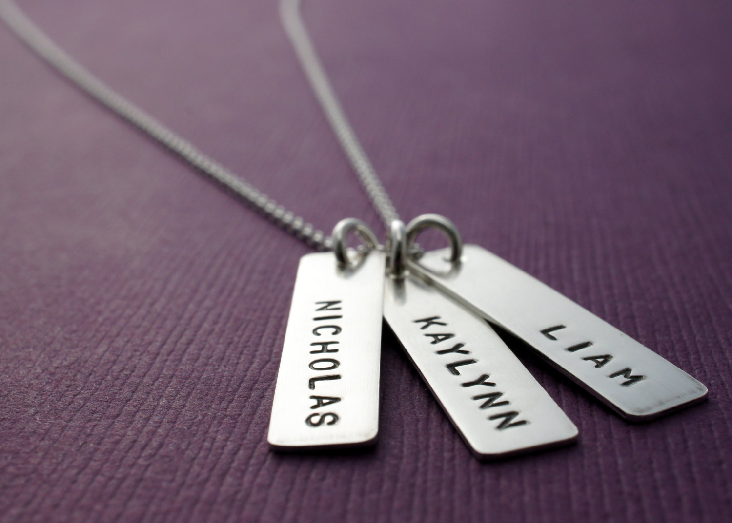 Personalized Baby Name Necklace - THREE Handstamped Name Charms in ...