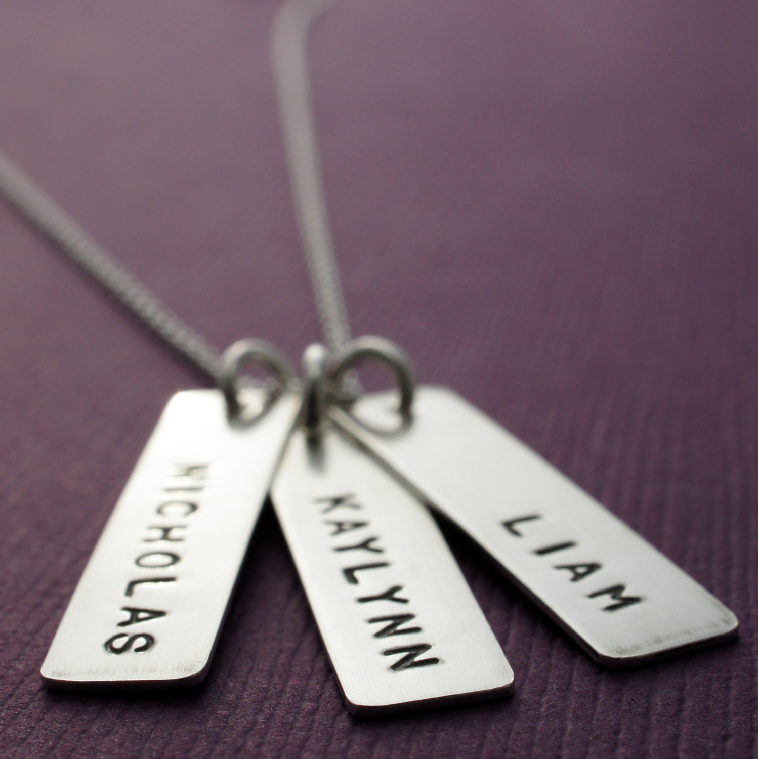 Personalized Baby Name Necklace - THREE Handstamped Name Charms in ...