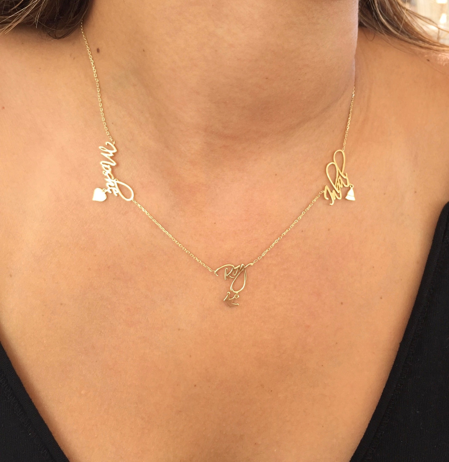Three Names Necklace with Special Pendant / Personalized Gold Stacked 3 ...