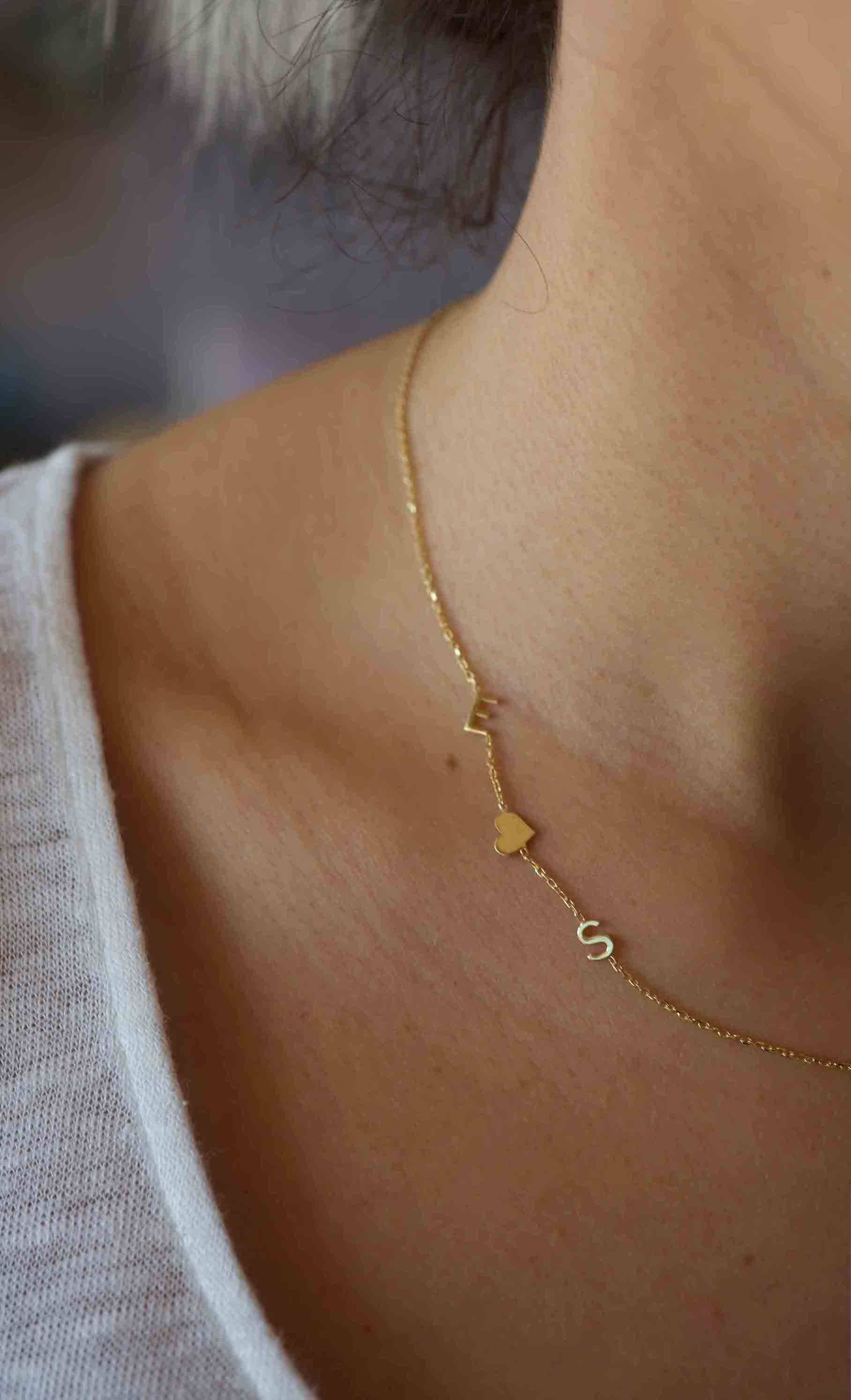 Two Initials Sideways Necklace | Couple Necklace | Personalized Initial ...