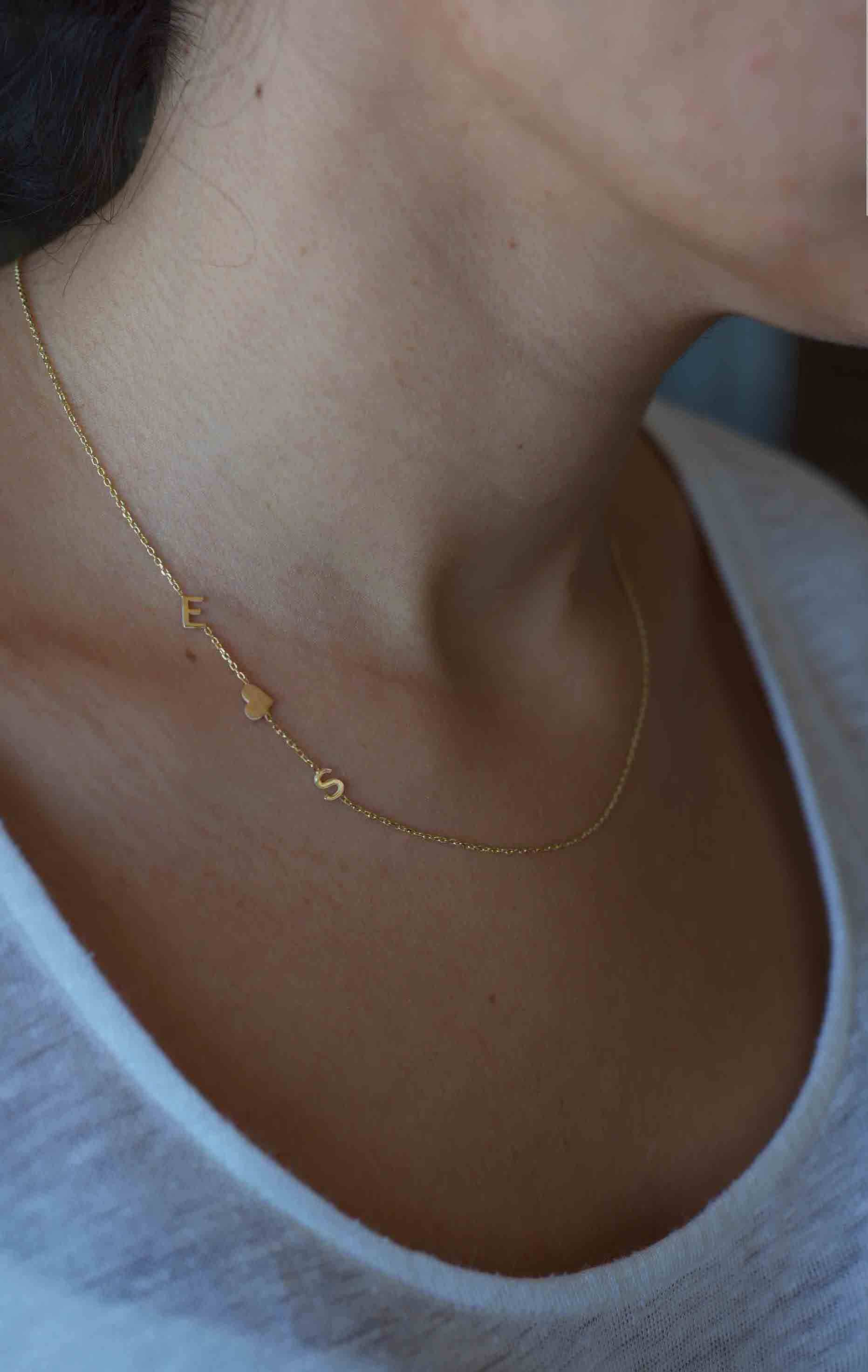 Two Initials Sideways Necklace | Couple Necklace | Personalized Initial ...