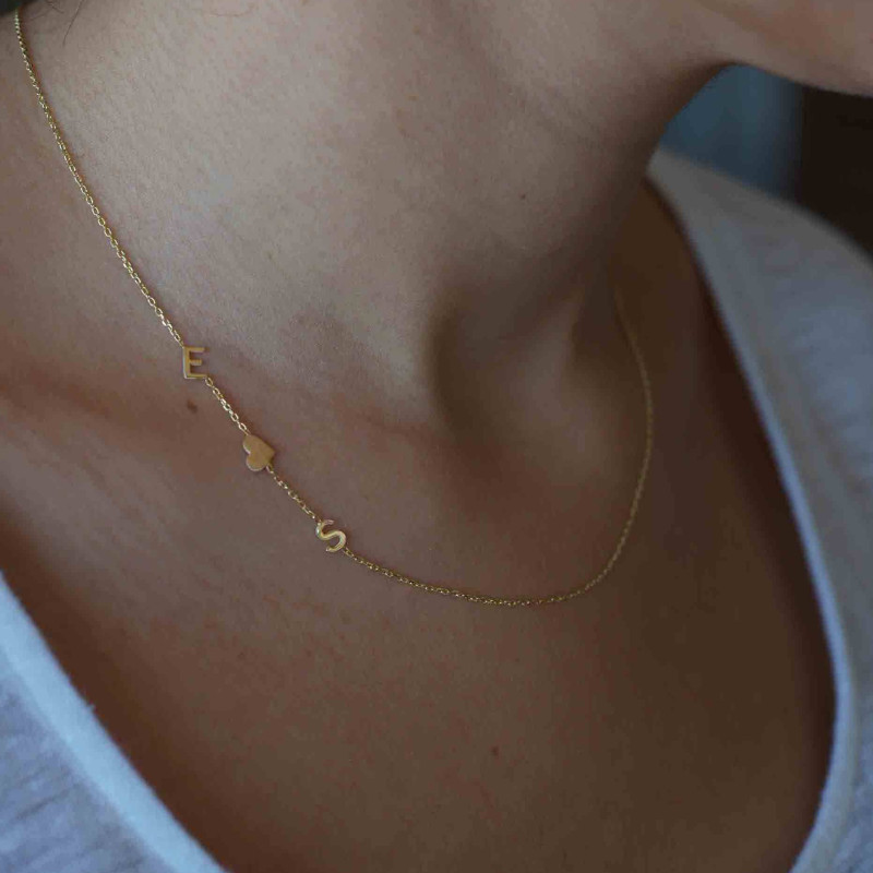 Two Initials Sideways Necklace | Couple Necklace | Personalized Initial ...