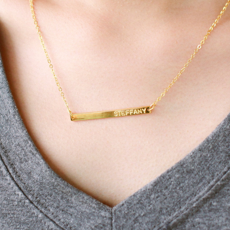 Personalized Nameplate Necklace - Gold Bar Necklace - ID Necklace with ...