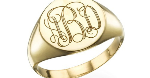 Signet Personalised Ring in Gold Plating with Engraved Monogram ...