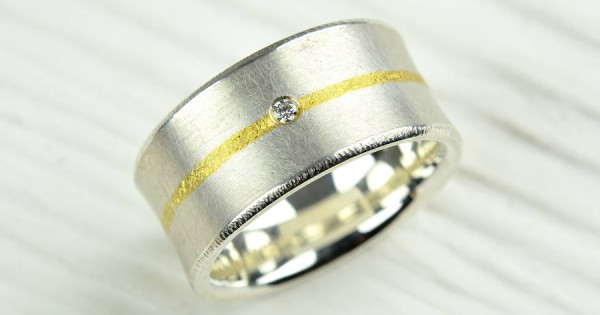 Silver And Fused Gold Diamond Personalised Ring - AMAZINGNECKLACE.COM
