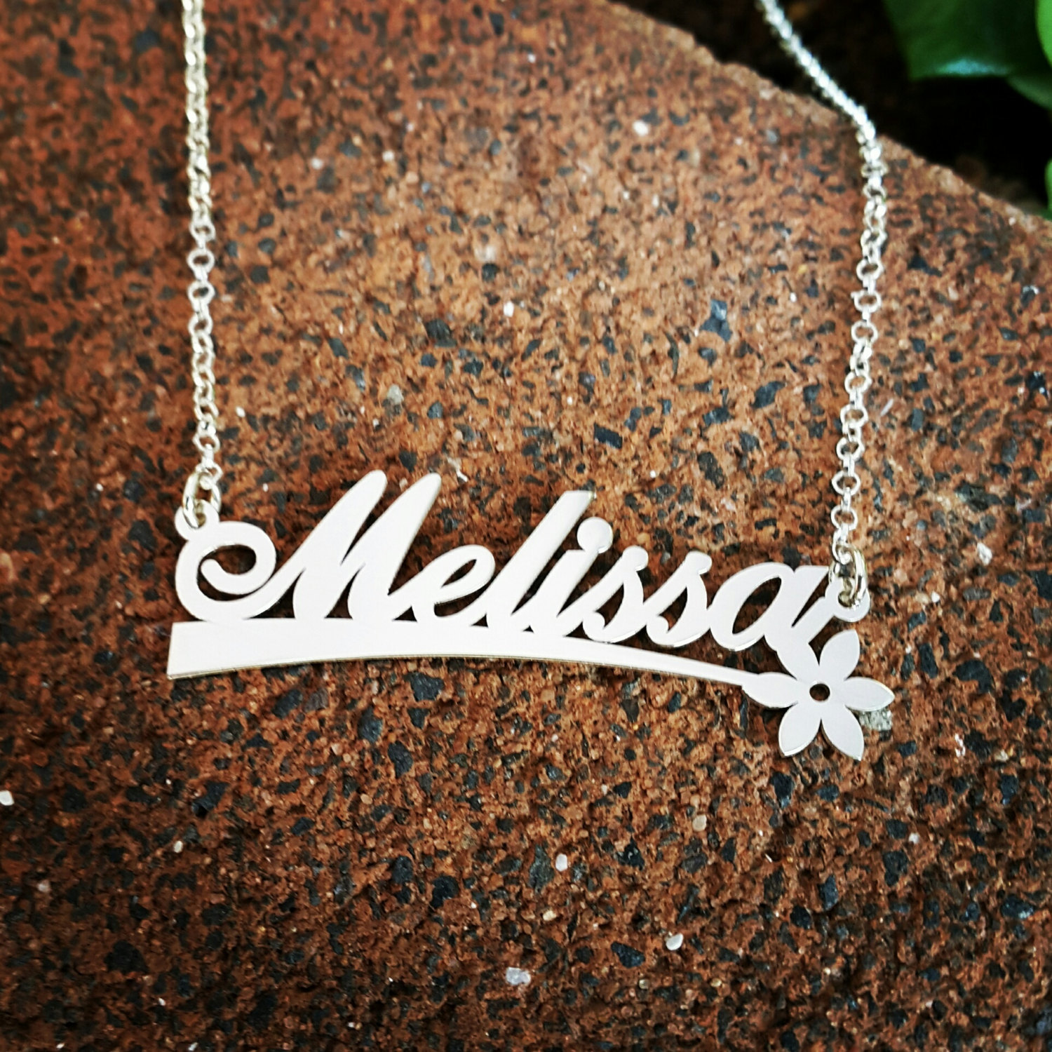 Melissa Name Necklace Silver Name Necklace Personalized Women Jewelry Gift Flower Pendant Personalized Flower Necklace My Name Necklace